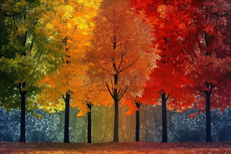 A Collection of Trees Displaying Varied Hues of Leaves in a Natural ...