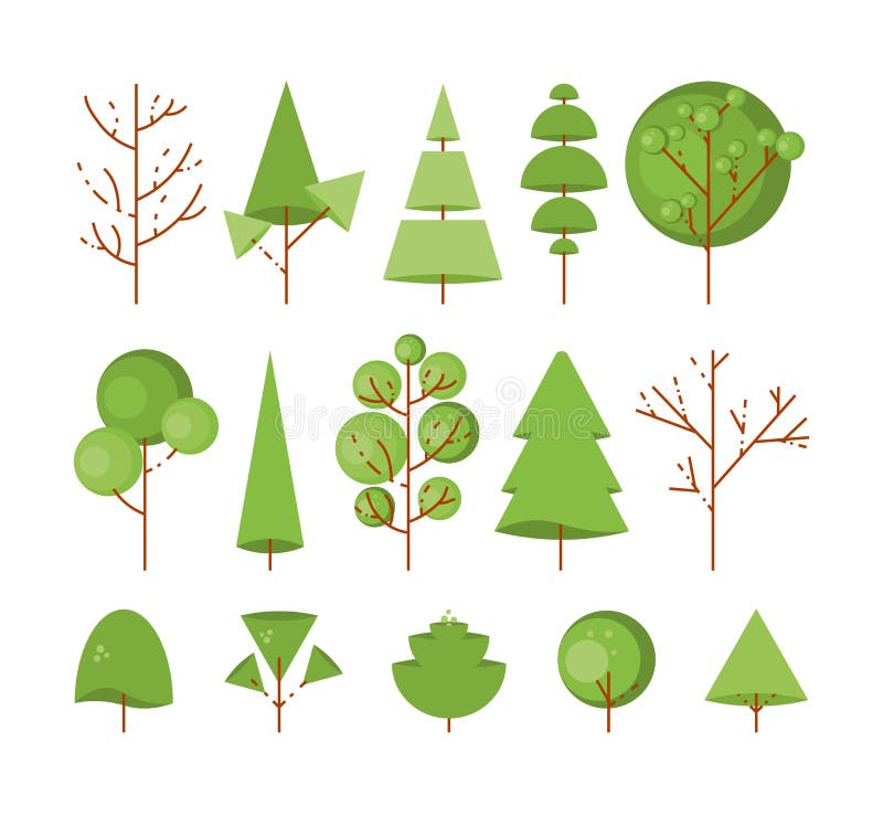 Collection of Trees Illustrations. Set of Abstract Stylized Trees on a ...