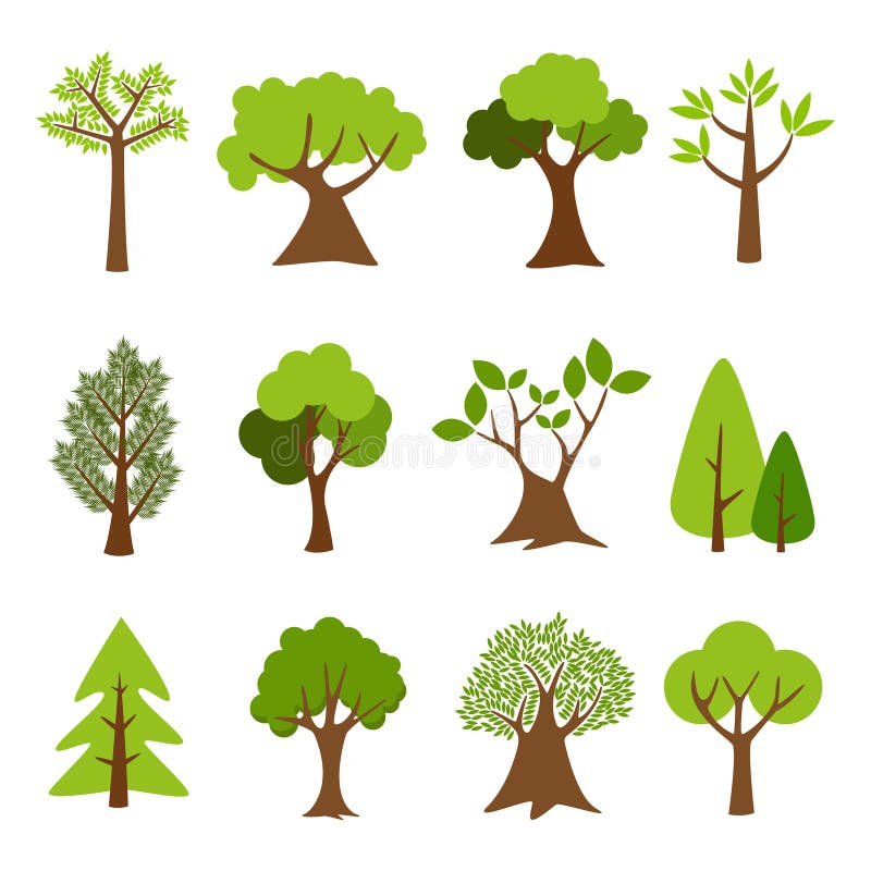 Collection of Trees. Tree Set Isolated on White Background Stock ...