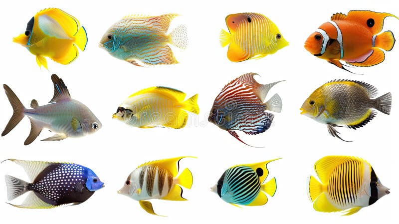 Collection of Tropical Fish in Different Sizes and Different Positions ...
