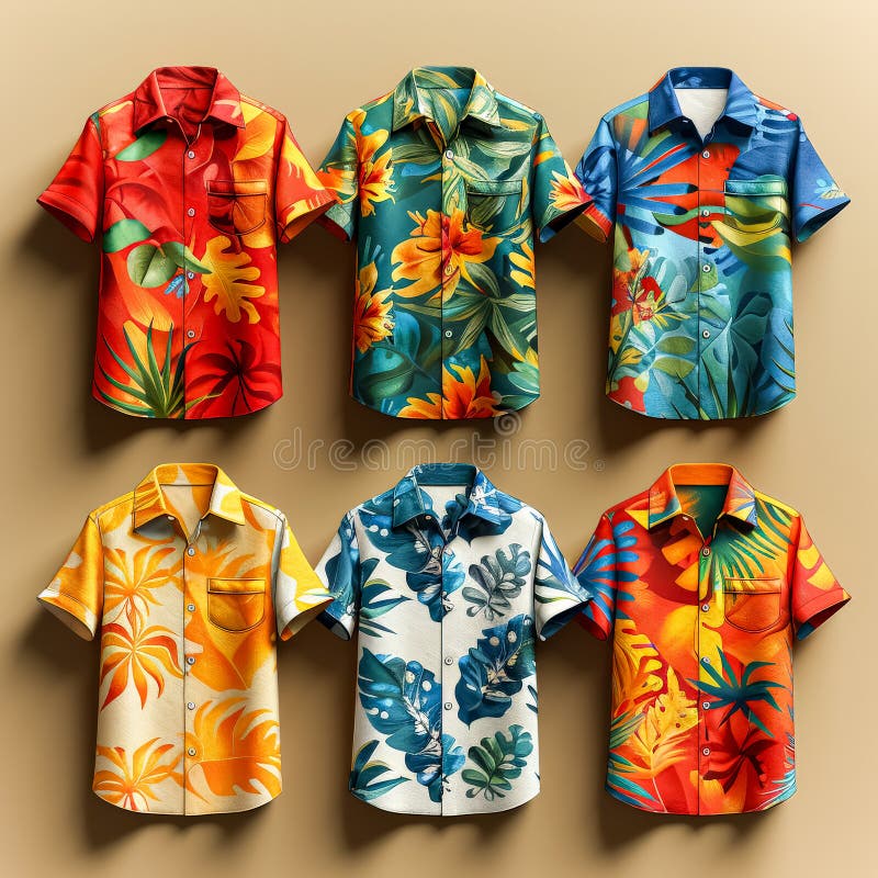 A Collection of Tropical Shirts with a Variety of Colors and Patterns ...