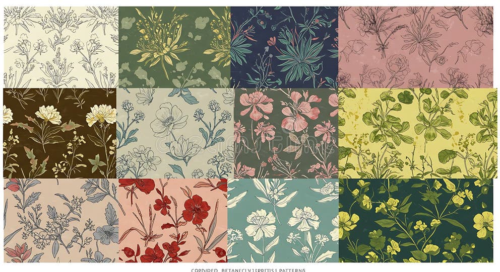 A Collection of Twelve Botanical Patterns, Each Featuring Intricate ...