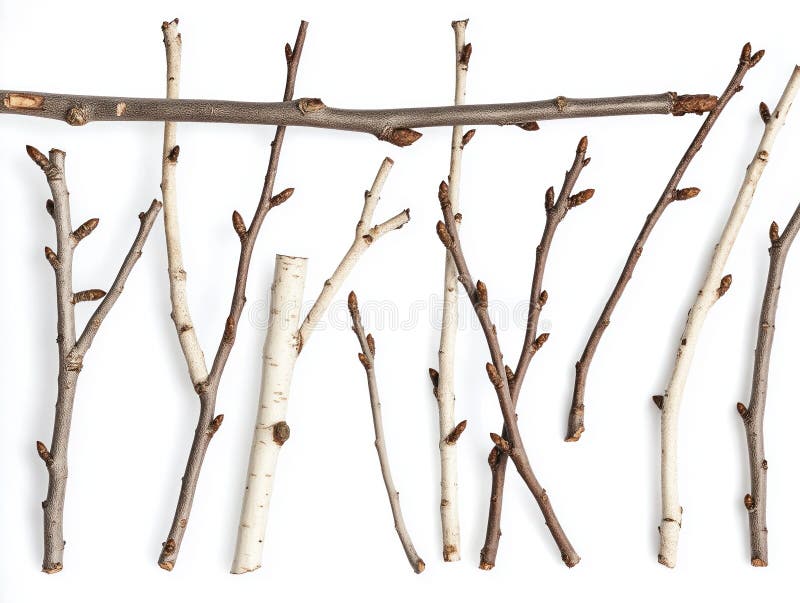 Collection of Twelve Dry Birch Branches in Grid Pattern on Alpha Layer ...