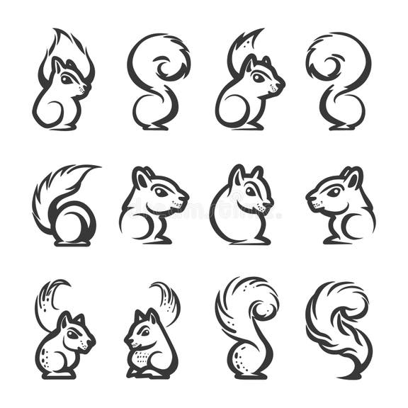 Twelve Stylized Squirrel Illustrations Vector Graphics Set Stock Vector ...