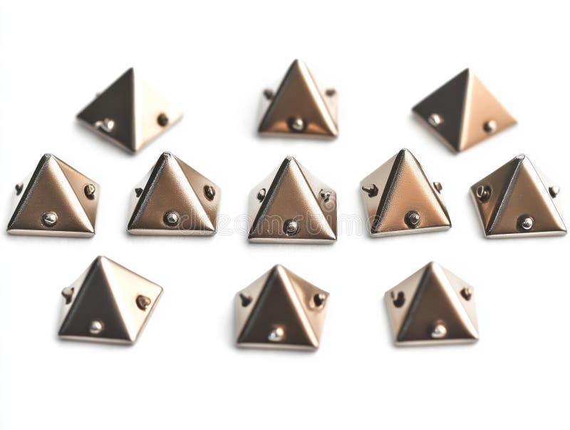 Collection of Twelve Triangular Objects with Small Silver Buttons in Grid-like Pattern. Objects ...