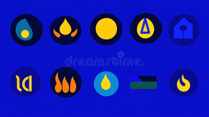 Abstract Blue and Yellow Icon Set Stock Illustration - Illustration of ...