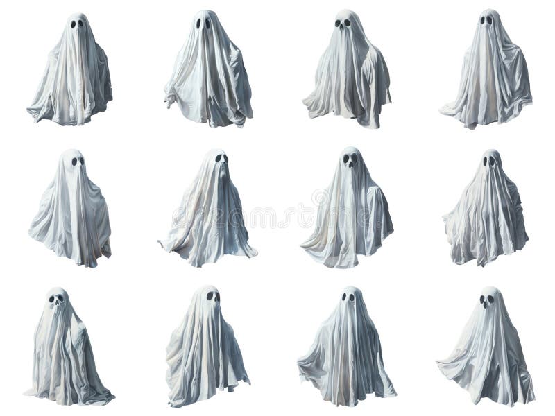A Collection of Twelve White Ghosts in Various Poses Stock Photo ...