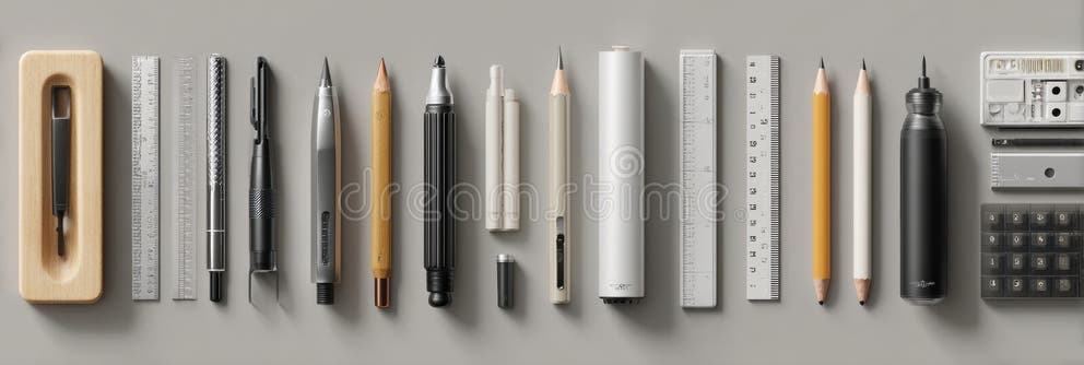 Collection of Typographic Tools Arranged on Light Grey Surface ...