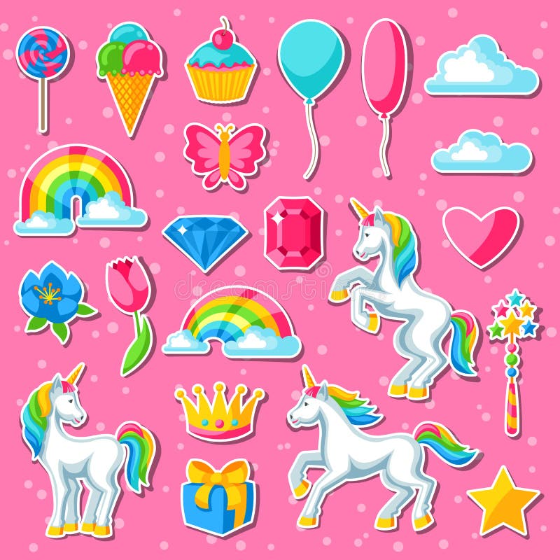 Collection of Unicorns and Fantasy Decorative Objects Stock Vector ...