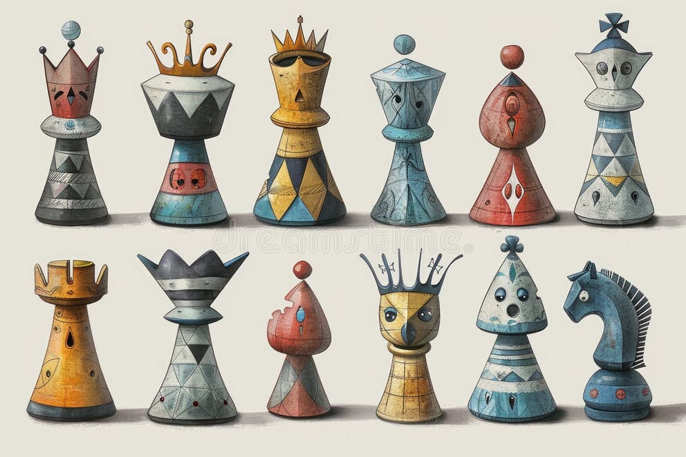 A Collection of Unique Chess Pieces with Different Designs Stock Image ...