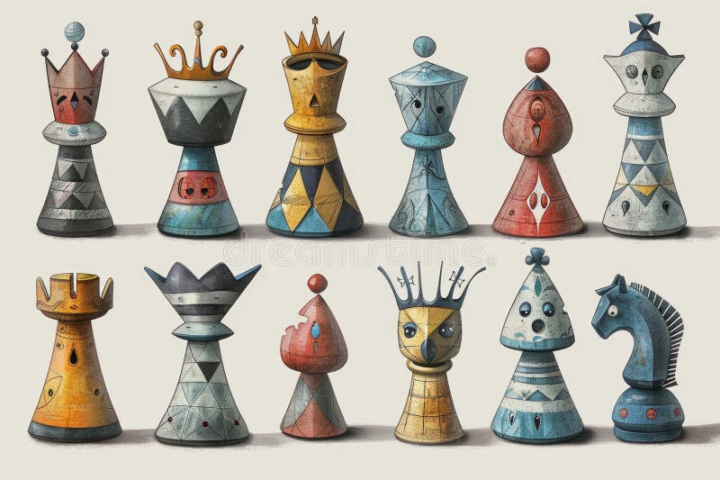 A Collection of Unique Chess Pieces with Different Designs Stock ...