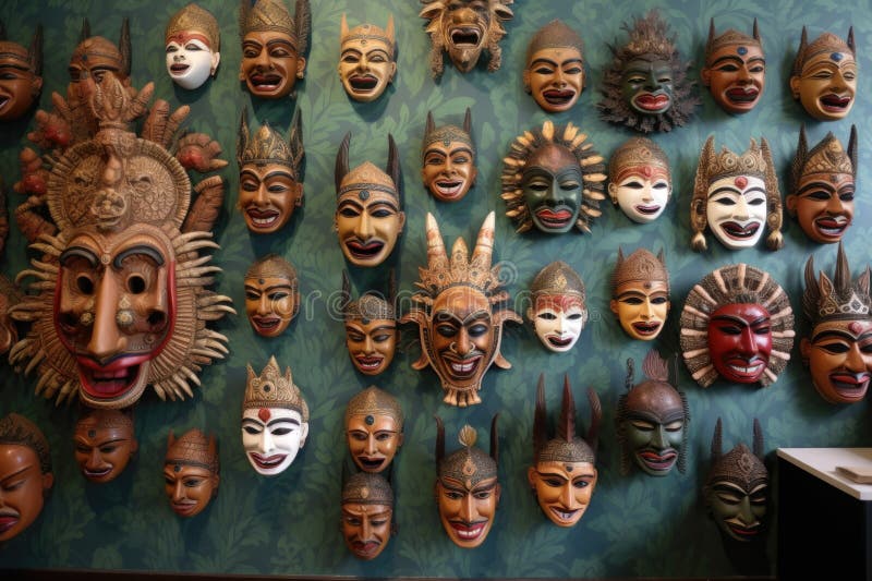 Collection of Unique and Expressive Balinese Masks Stock Illustration ...