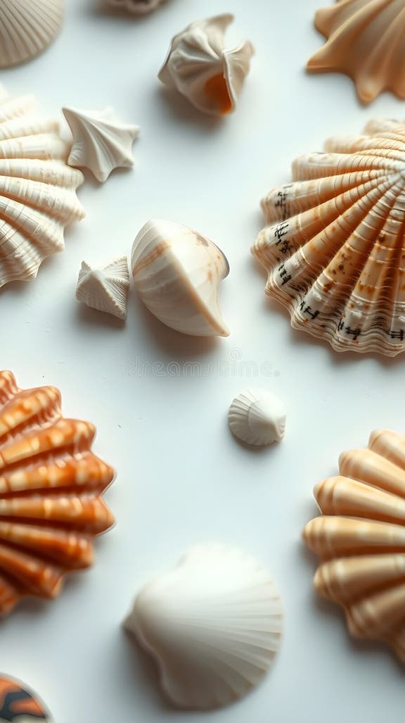A Collection of Unique Seashells, on a White Background Stock ...