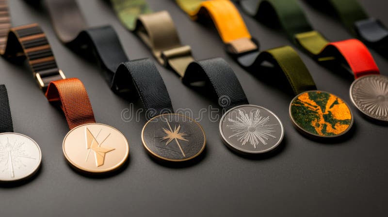 A Collection of Uniquely Designed Medals Displayed on a Dark Surface ...