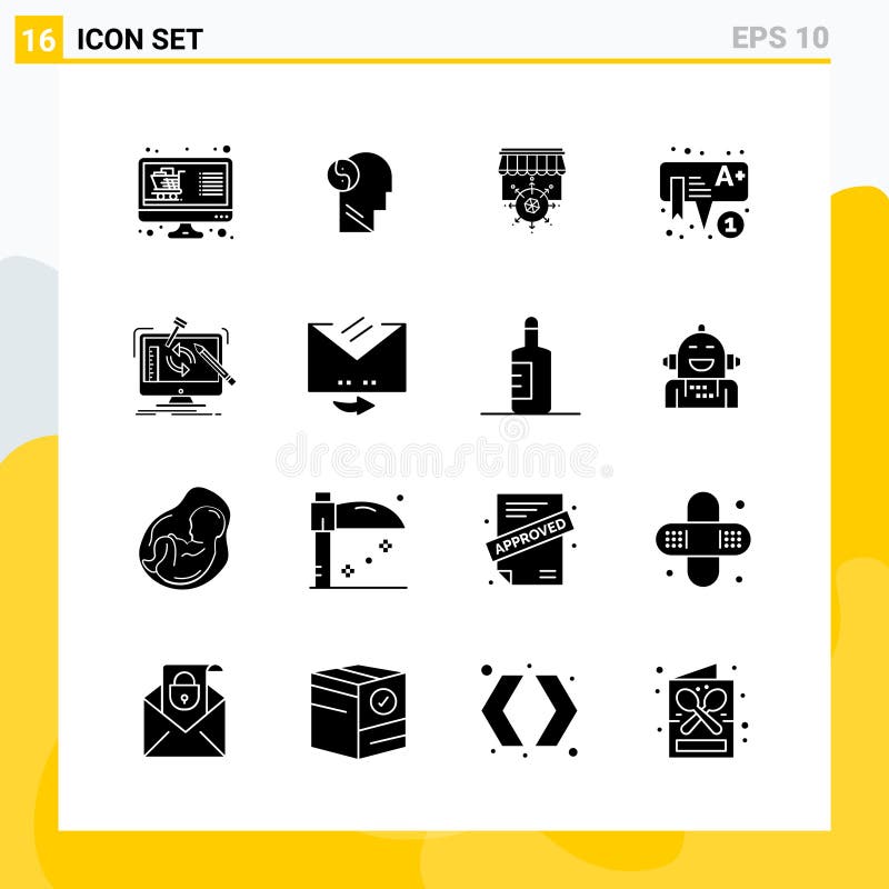 Collection of 16 Universal Solid Icons. Icon Set for Web and Mobile ...