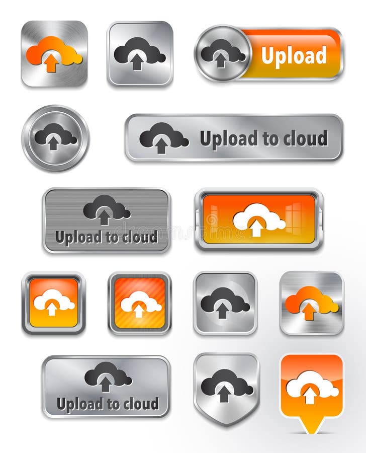 Collection of Upload To Cloud Metallic Buttons Stock Vector ...