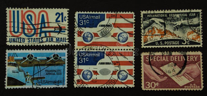 Collection of US Air Mail Stamp Editorial Image - Image of vintage ...