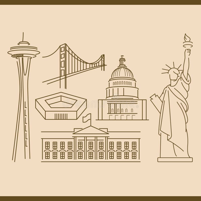 Collection of USA Monuments. Vector Illustration Decorative Design ...