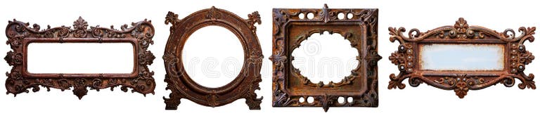 Collection and Variation of Old Rusty Metal Frames Isolated on White - Generative Ai Stock ...