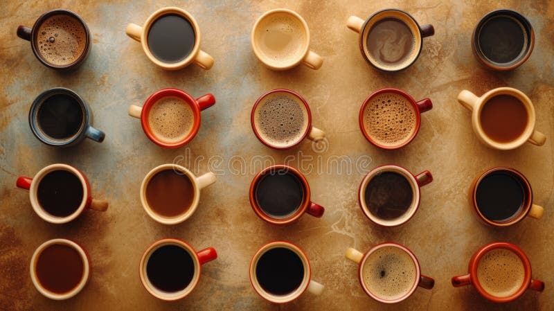 A Collection of a Variety of Coffee Cups Arranged in Rows, AI Stock ...