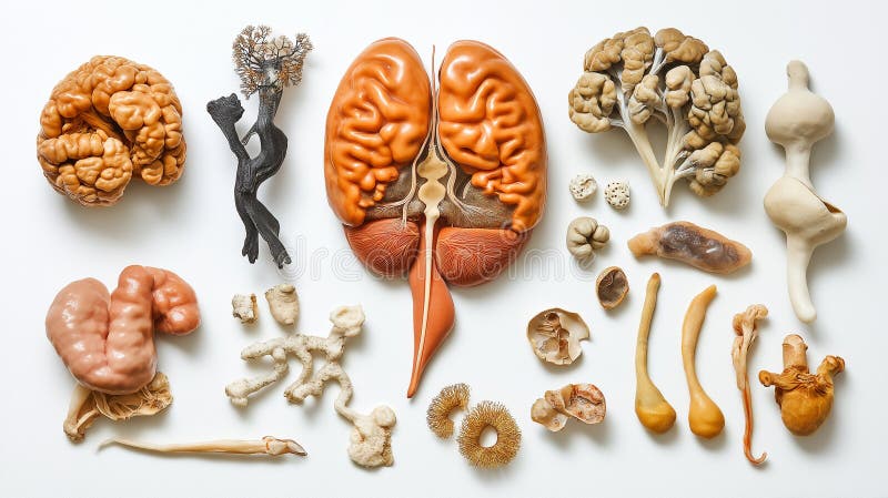 Collection of Various Anatomical Models Displaying the Human Brain ...