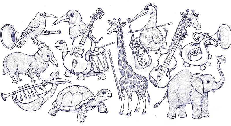 A Collection of Various Animals Playing Musical Instruments Stock ...