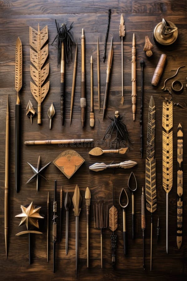 A Collection of Various Arrow Types on a Wooden Table Stock ...