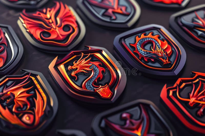 A Collection of Various Badges Displayed on a Table Stock Photo - Image ...