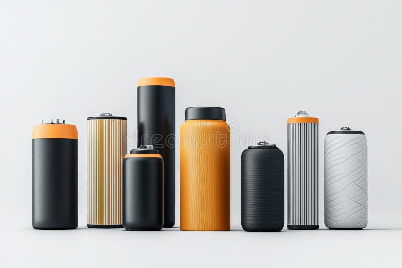 A Collection of Various Battery Designs Featuring Vibrant Orange and ...