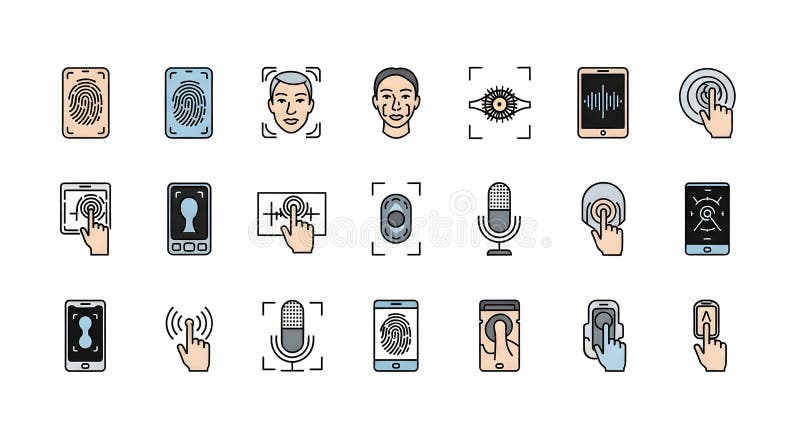 Collection of Biometric Authentication Icons Stock Illustration ...