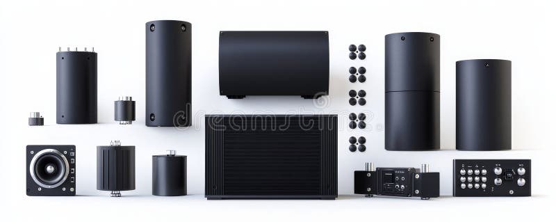Collection of Various Black Audio Equipment Components Arranged ...