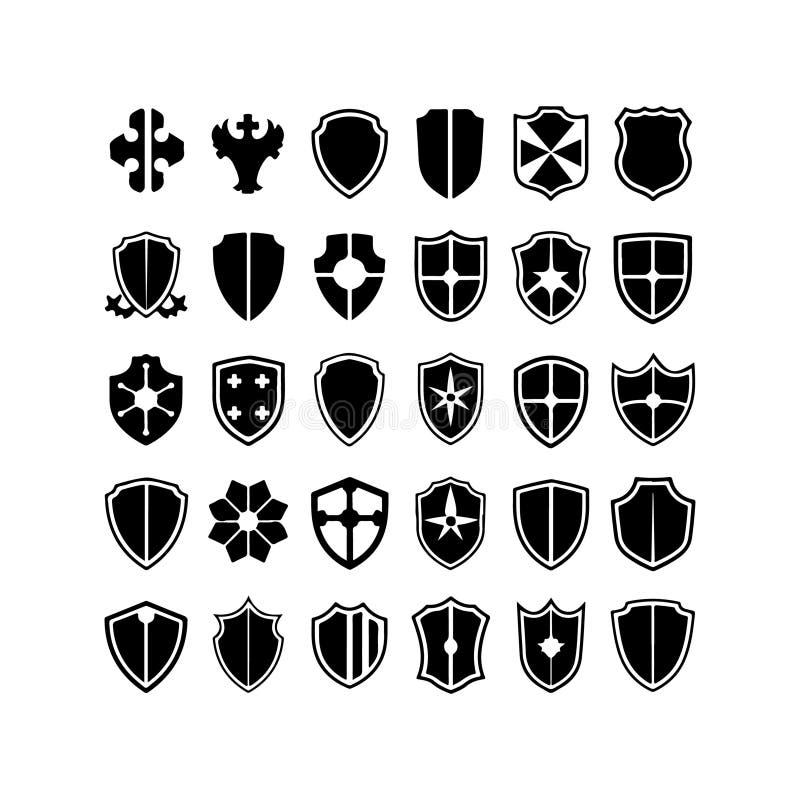 A Set of Black Shield Silhouettes Arranged in a Clean, Evenly Spaced ...