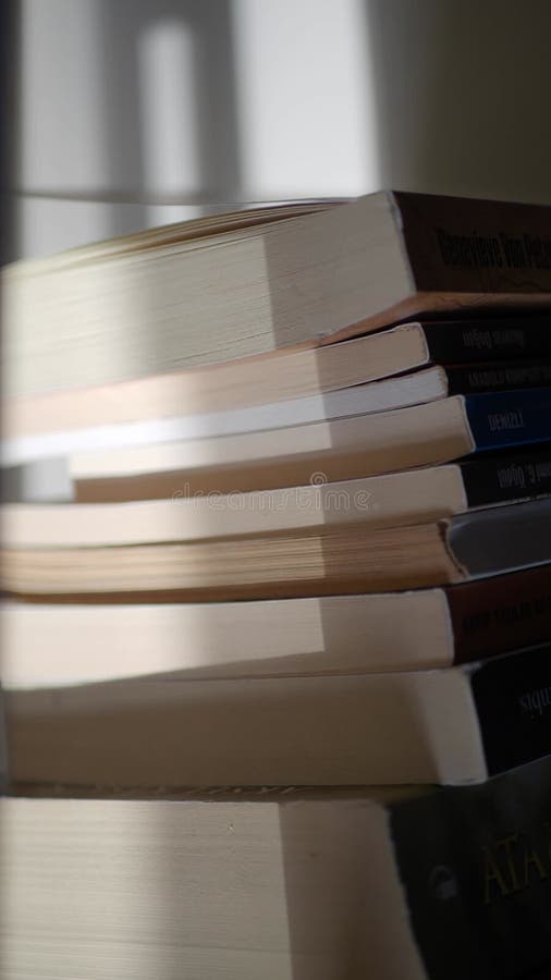 Books Stacked on a Table in Natural Light during the Afternoon Stock ...