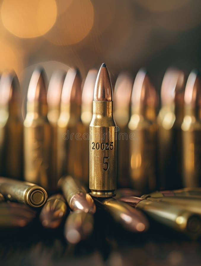 Assorted Bullet Shells on Table. Generative AI. Stock Image - Image of ...
