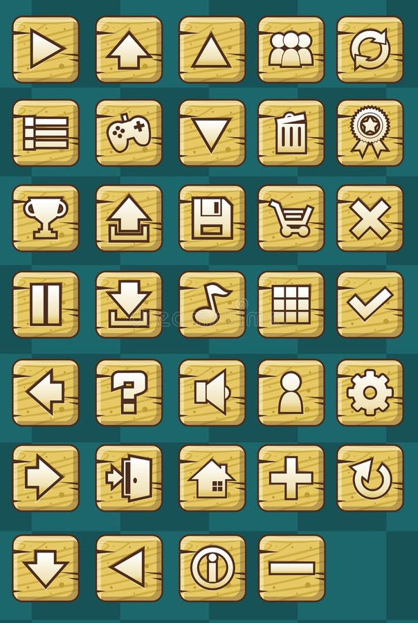 Wood Video Game User Interface Collection Stock Vector - Illustration ...