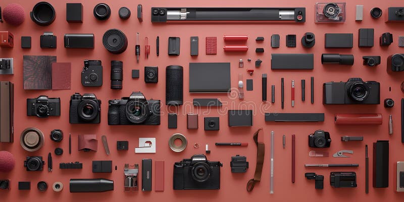 Collection of Various Camera Models and Accessories Stock Illustration ...