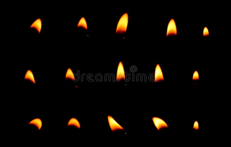 Collection of Various Candle Flame Glowing Brightly on Dark Background ...