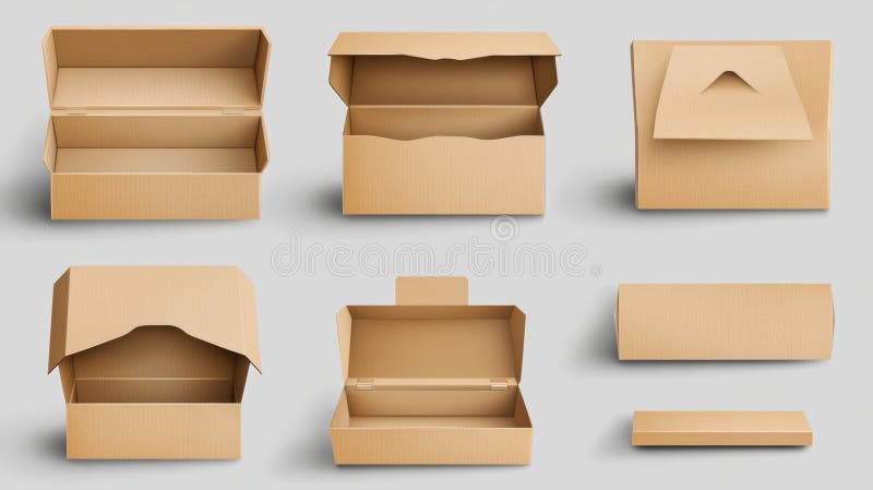 Collection of Various Cardboard Box Designs, Showcasing Open and Closed ...