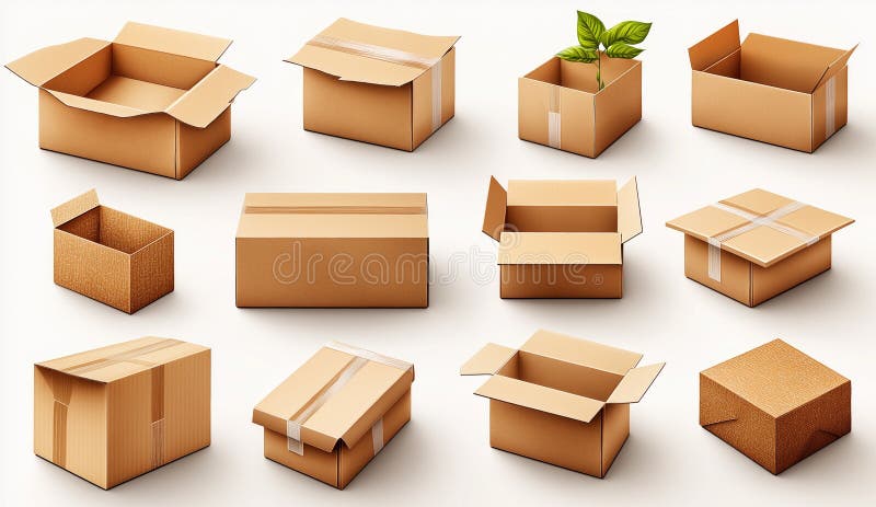 Collection of Various Cardboard Boxes in Different Sizes and Open ...
