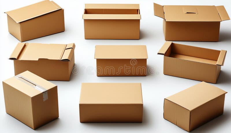 Collection of Various Cardboard Boxes in Different Sizes and Open ...