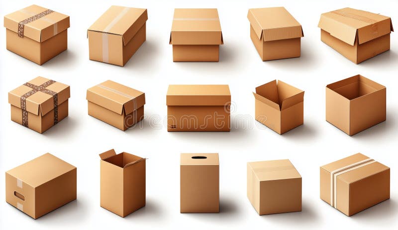 Collection of Various Cardboard Boxes in Different Sizes and Open ...