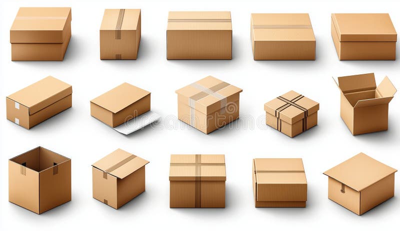 Collection of Various Cardboard Boxes Packaging Set for Shipping and Delivery Stock Illustration ...