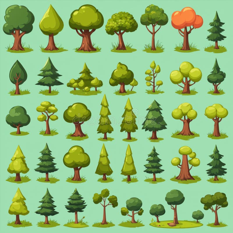 Collection of Various Cartoon Trees Stock Illustration - Illustration ...