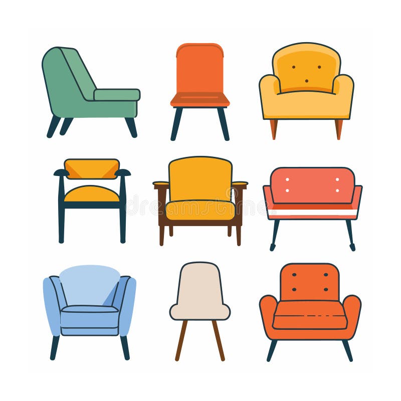 Collection Various Chairs Different Styles Colors. Furniture Design ...
