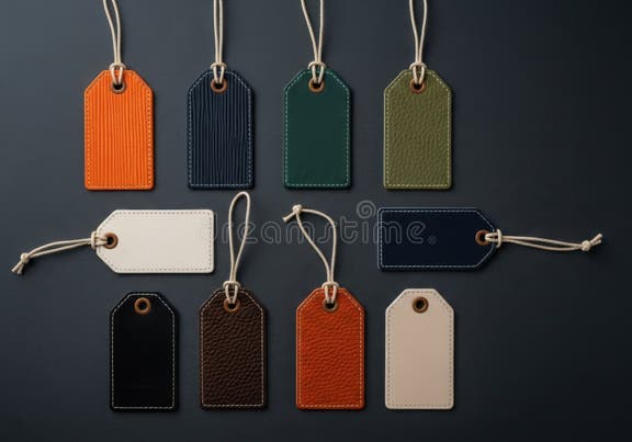 Collection of Various Colored Gift Tags and Labels with String Ties ...