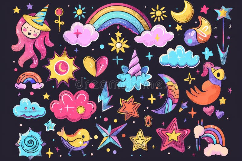 A Collection of Various Colored Objects Against a Dark Background Stock ...