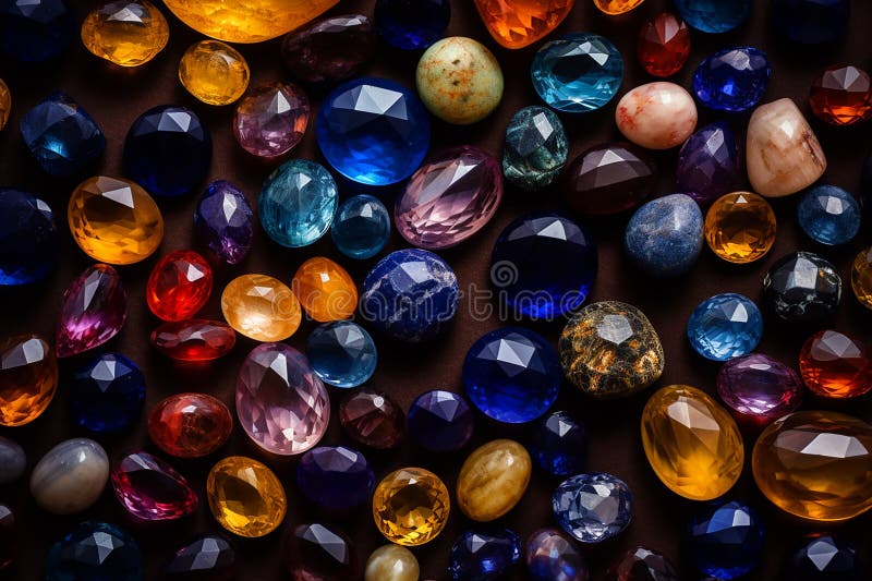 Collection of Various Colored Stones Scattered Across Wooden Table ...