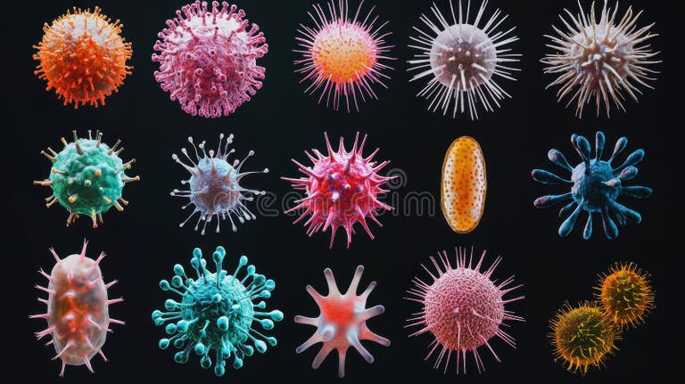 Collection of Various Colored Viruses Under Microscope in Scientific ...