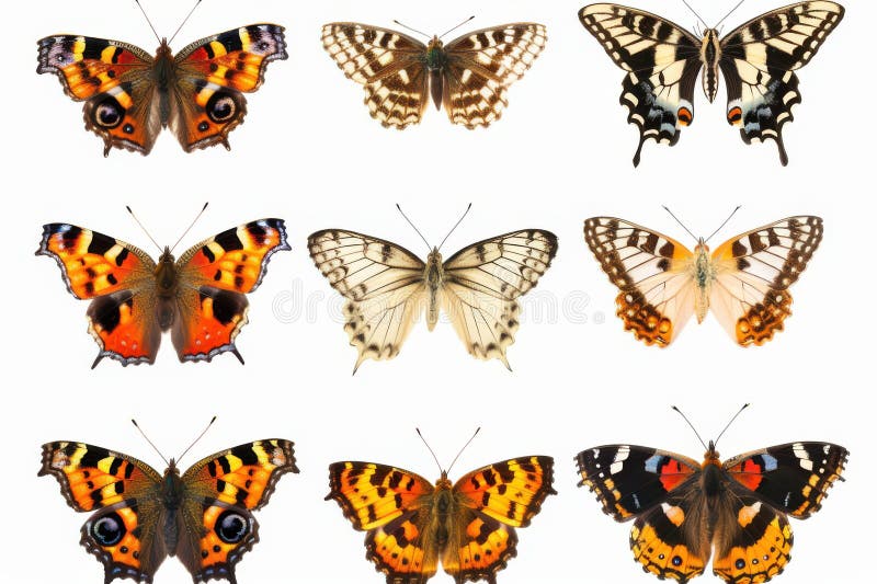 A Collection of Various Colorful Butterfly Species Displayed in a Grid ...