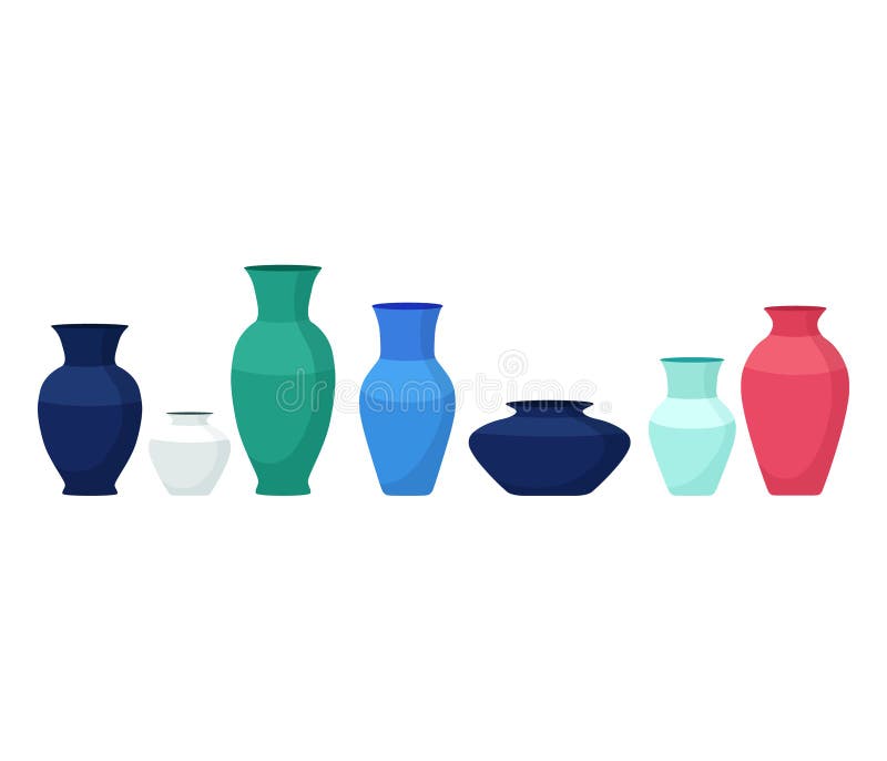 Collection of Various Colorful Vases in Flat Design. Set of Classic and ...